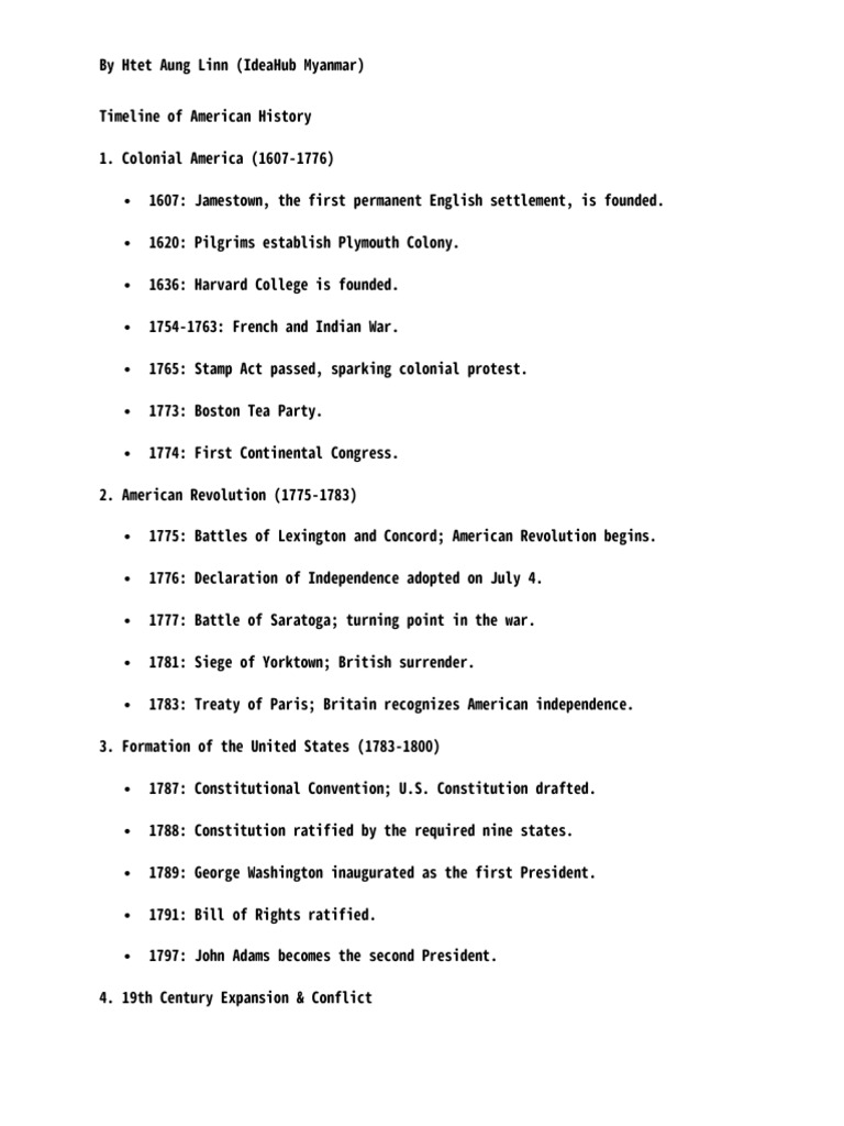 Key Events in American History Timeline | PDF | The United States ...