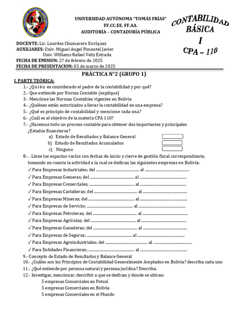 Practica Nª2 - GRUPO 1 Enunciado | PDF | Contabilidad | Business