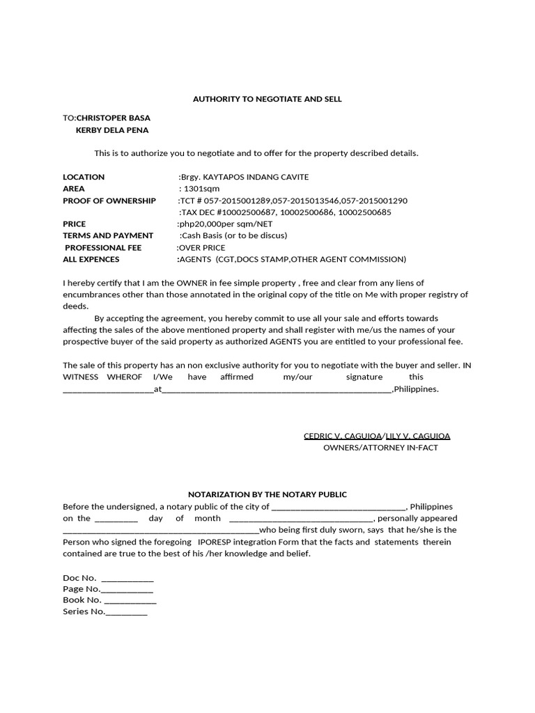 Authority To Negotiate and Sell Caguioa | PDF | Natural Resources Law | Property Law