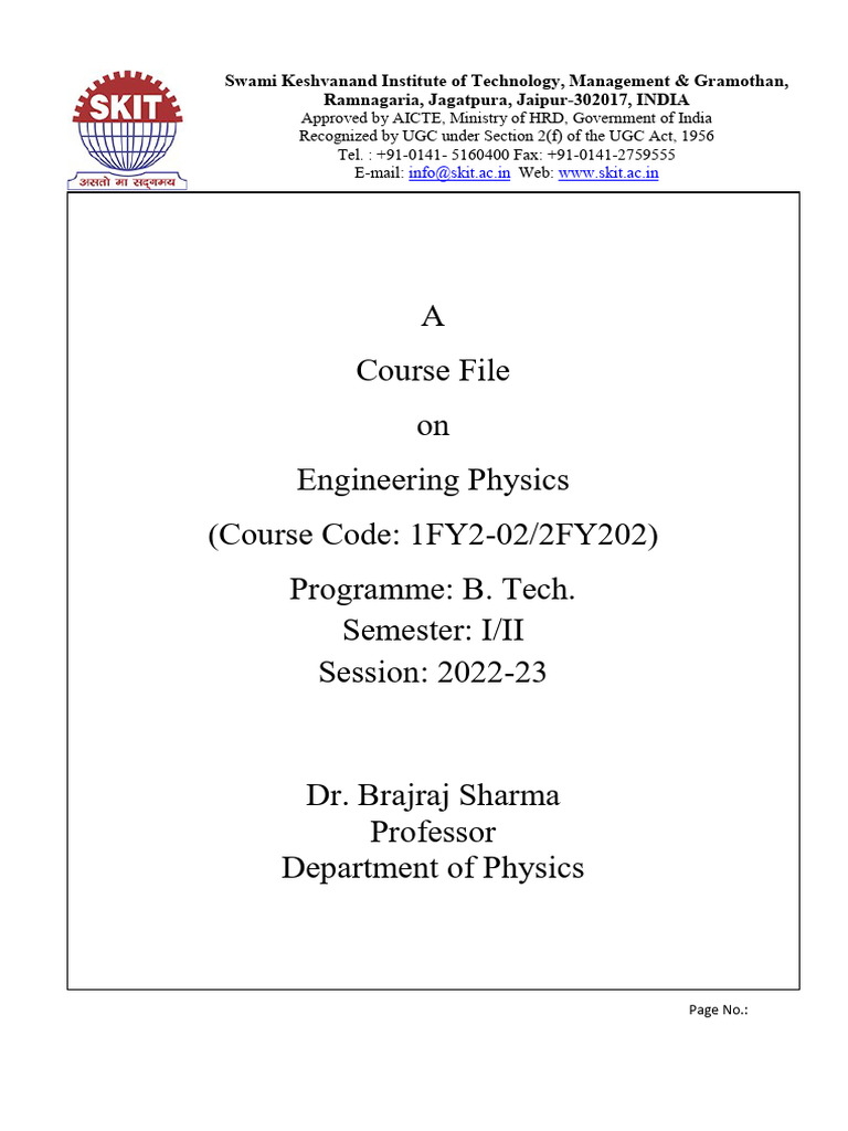 2FY2 - 02 - Engineering Physics - Brajraj Sharma | PDF | Diffraction | Coherence (Physics)