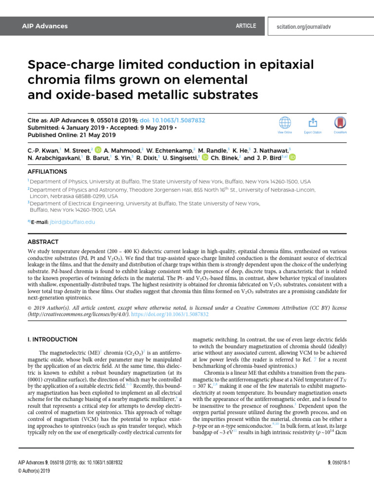 Space-Charge Conduction in Chromia Films | PDF | Electrical Resistivity ...