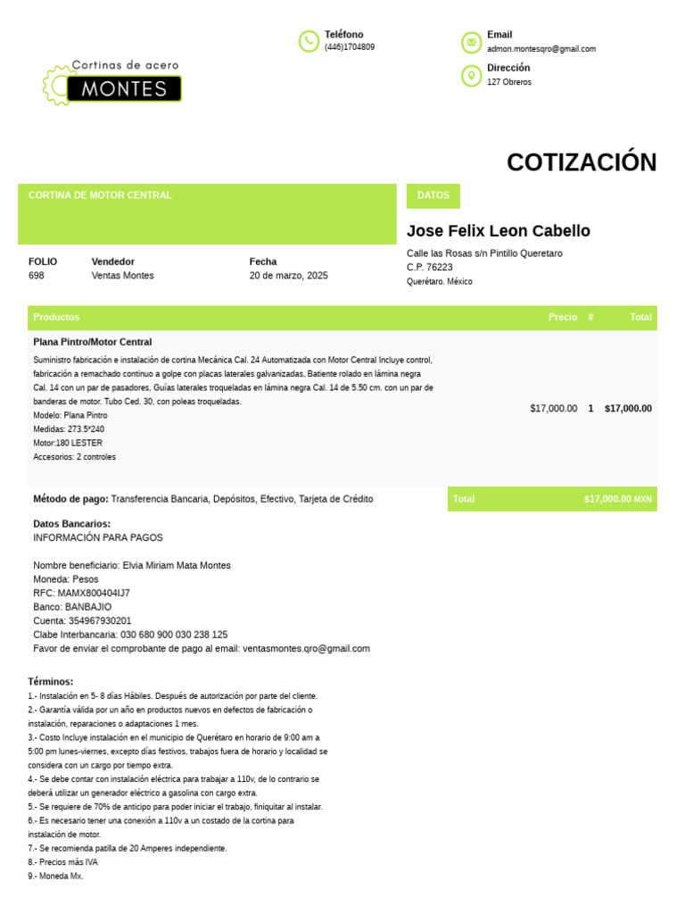 Cotizacion Folio 698 | PDF