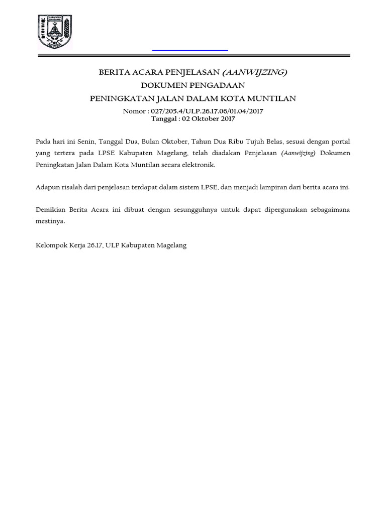 Ba Penjelasan Peningkatan Jalan Dalam Kota Muntilan | PDF