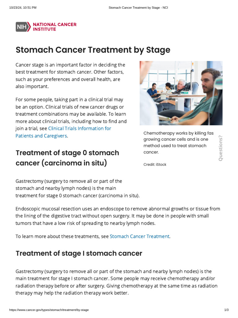 Stomach Cancer Treatment by Stage - NCI | PDF | Cancer | Chemotherapy