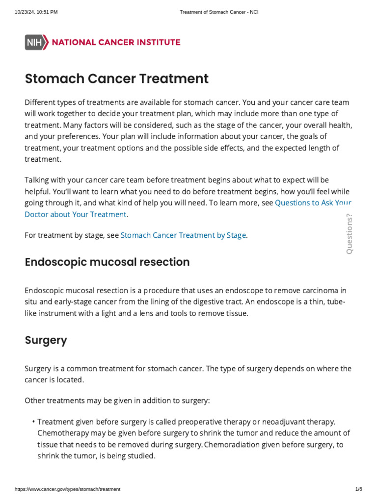 Stomach Cancer Treatment Options Guide | PDF | Chemotherapy | Cancer