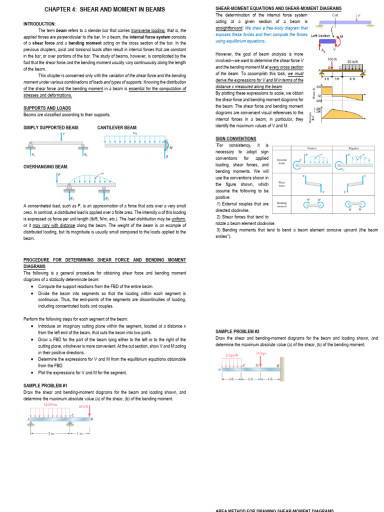 MDB - Shear-And-Moment-In-Beams | PDF | Bending | Beam (Structure)