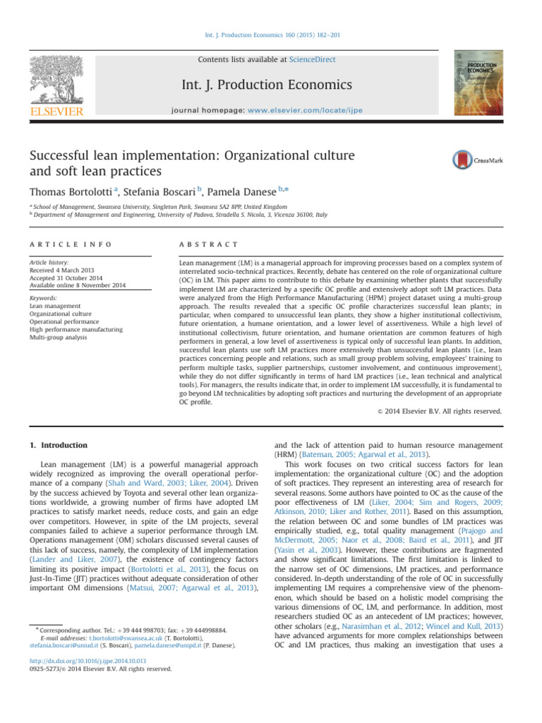 Successful Lean Implementation - Organizational Culture and Soft Lean ...