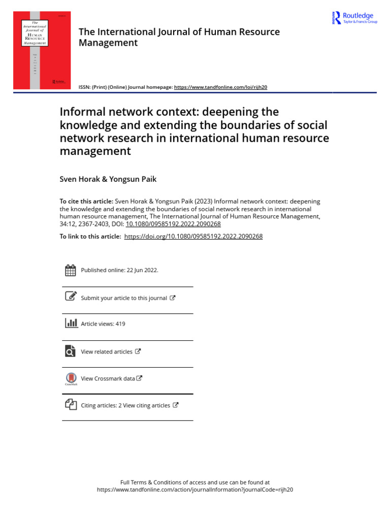 Informal Network Context Deepening The Knowledge and Extending The ...