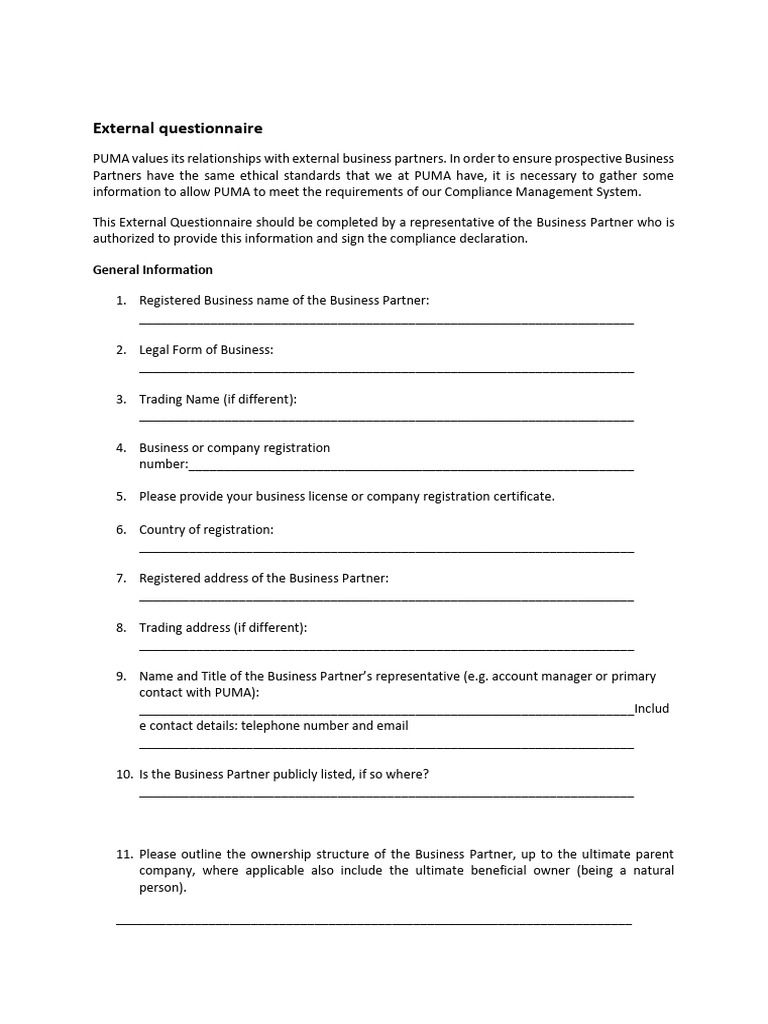 Puma External Questionnaire | PDF | Business | Business Law