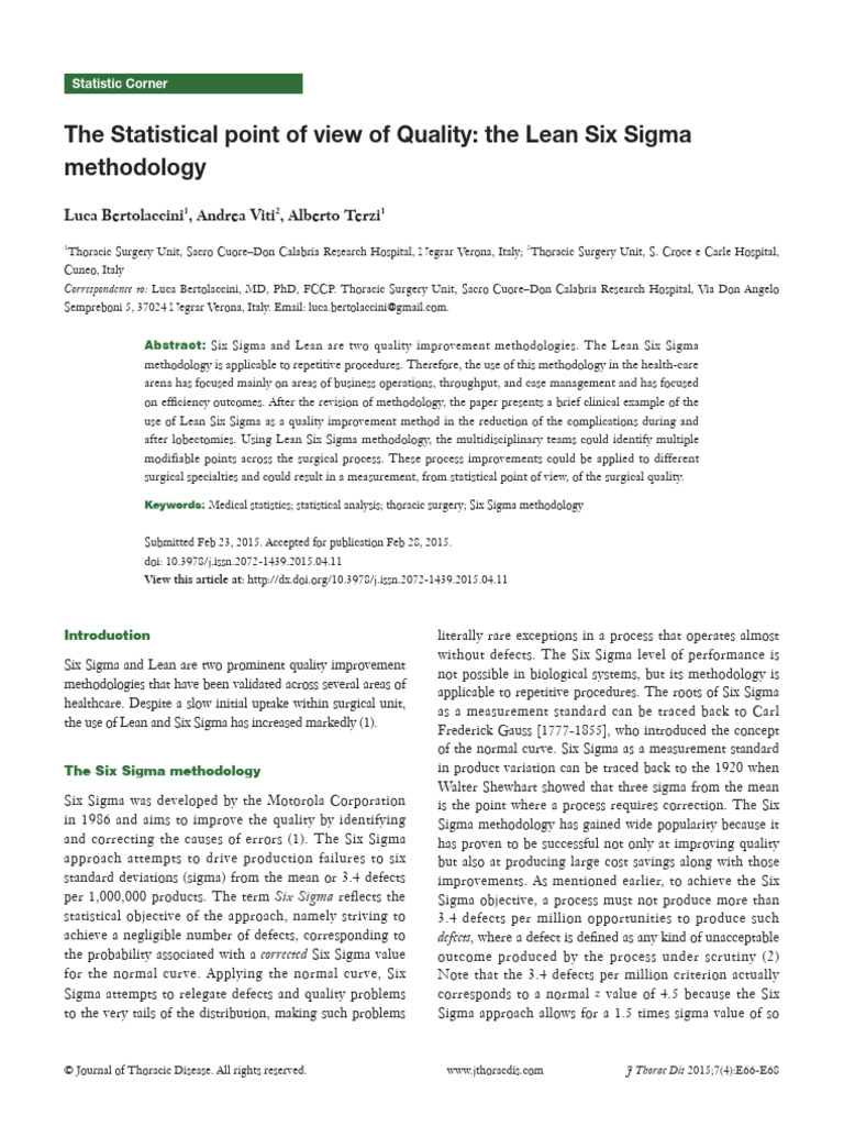 The Statistical Point of View of Quality, The Lean Six Sigma | PDF | Six Sigma | Standard Deviation