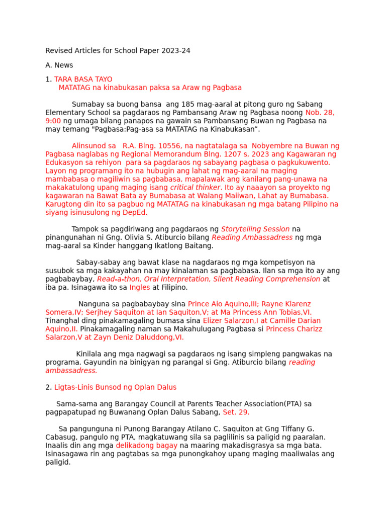 Revised Edition School Paper 2023-24 | PDF