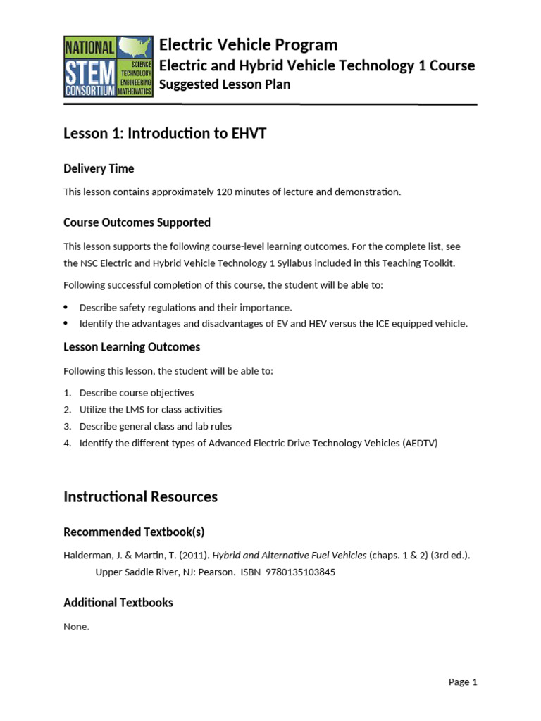 EVT - EHV Technology 1 - 00 - TheLearningOutcomesMap | PDF | Plug In ...