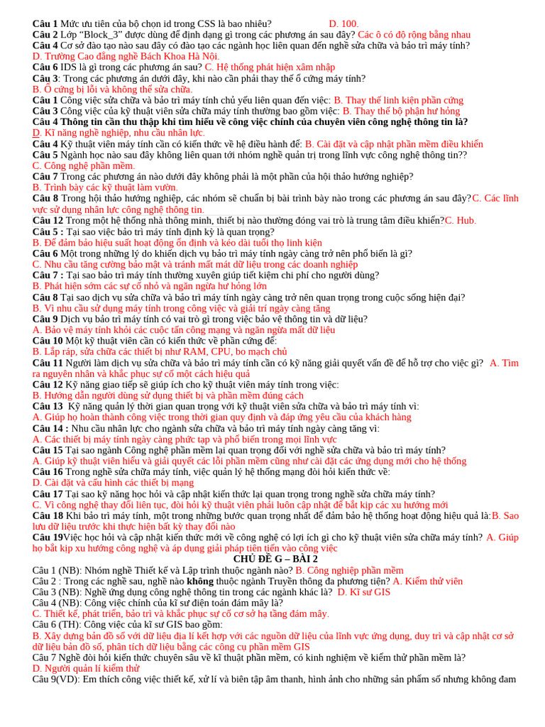 De Cuong On Tap GK2 TIN K12 ICT | PDF