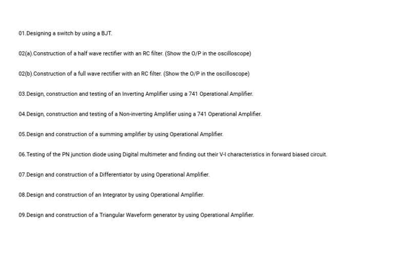 EEE Lab Experiments List | PDF