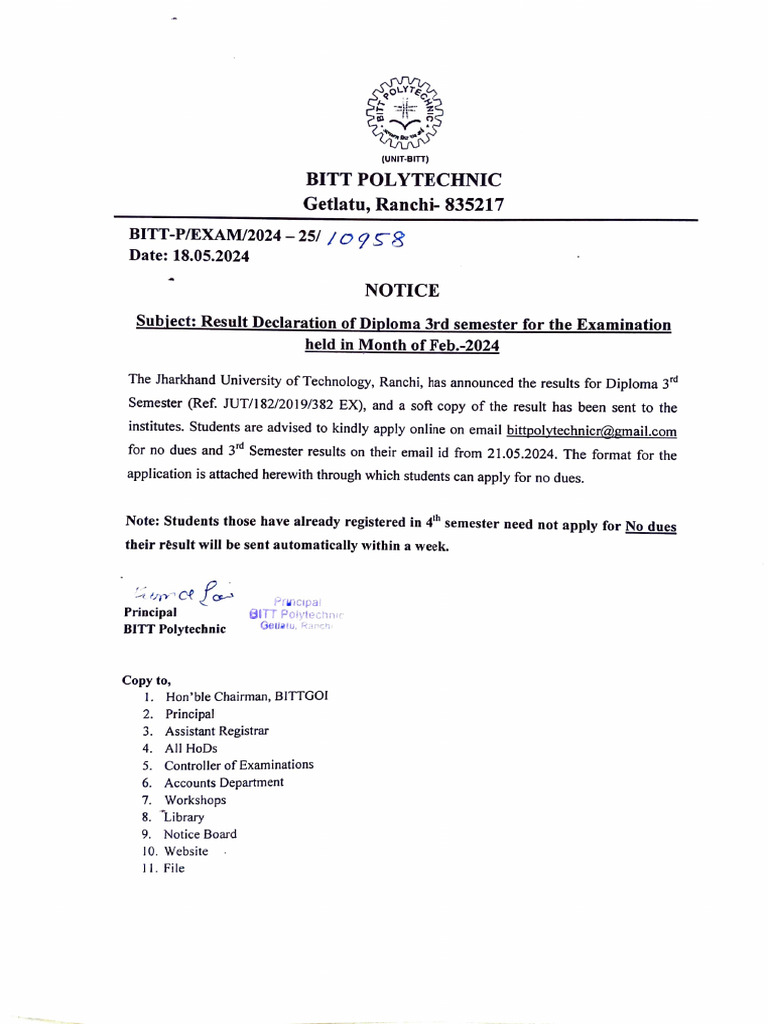 Result Declaration of Diploma 3rd Semester | PDF