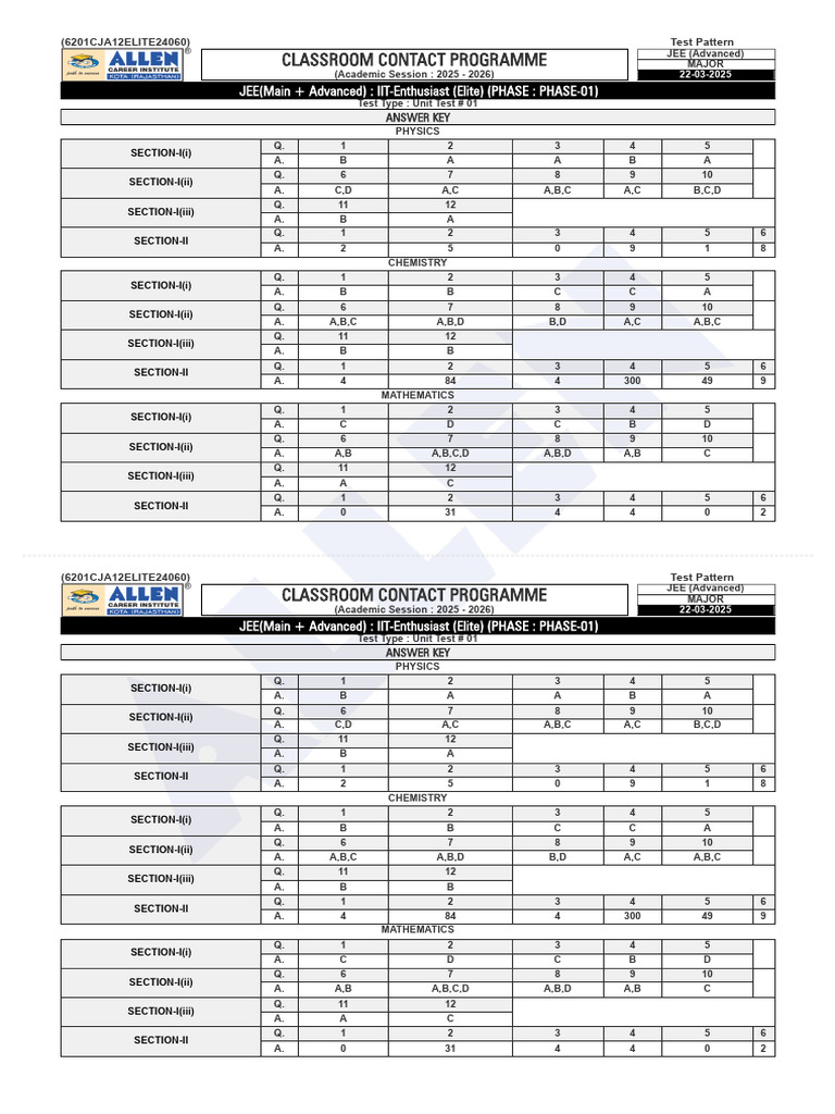 AK-IIT-Enthusiast (Elite) Phase-01 IT-02 22-03-2025 (JEE-ADV) | PDF ...