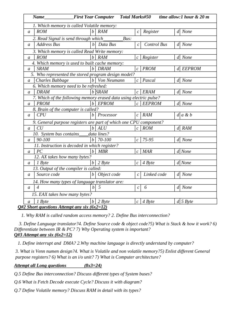 First Year Computer (Unit 5 Complete) | PDF | Random Access Memory ...