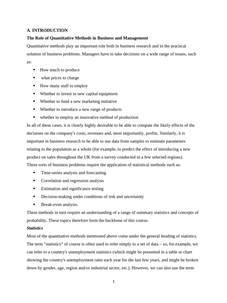 Quantitative Methods in Business Analysis | PDF | Statistics | Level Of ...