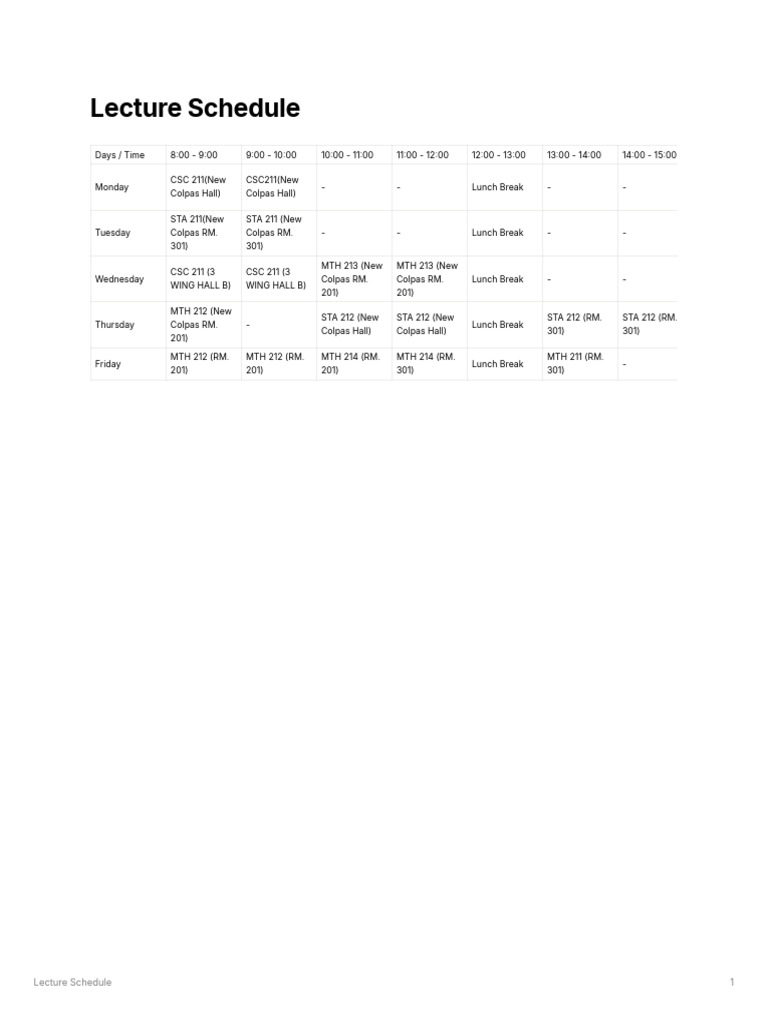 Lecture Schedule 1 | PDF