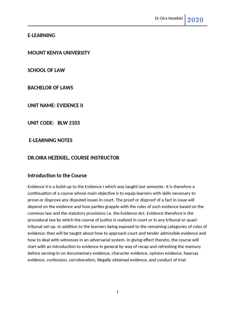 Evidence II Course Notes - Kenya | PDF | Evidence | Evidence (Law)