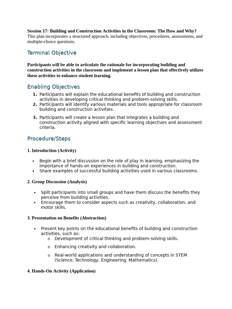 Session 17 Building and Construction Activities in The Classroom | PDF ...