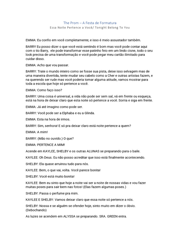 The Prom - O Baile de Formatura - Querido Evan Hansen | PDF