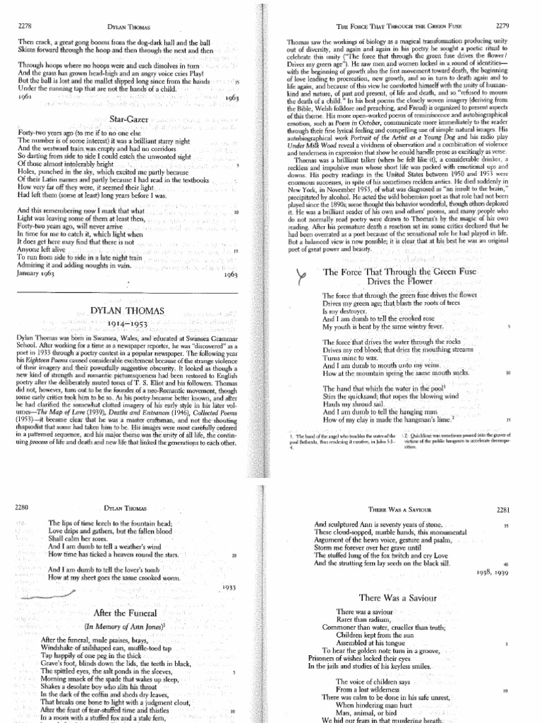 Dylan Thomas, The Force That Through The Green Fuse | PDF