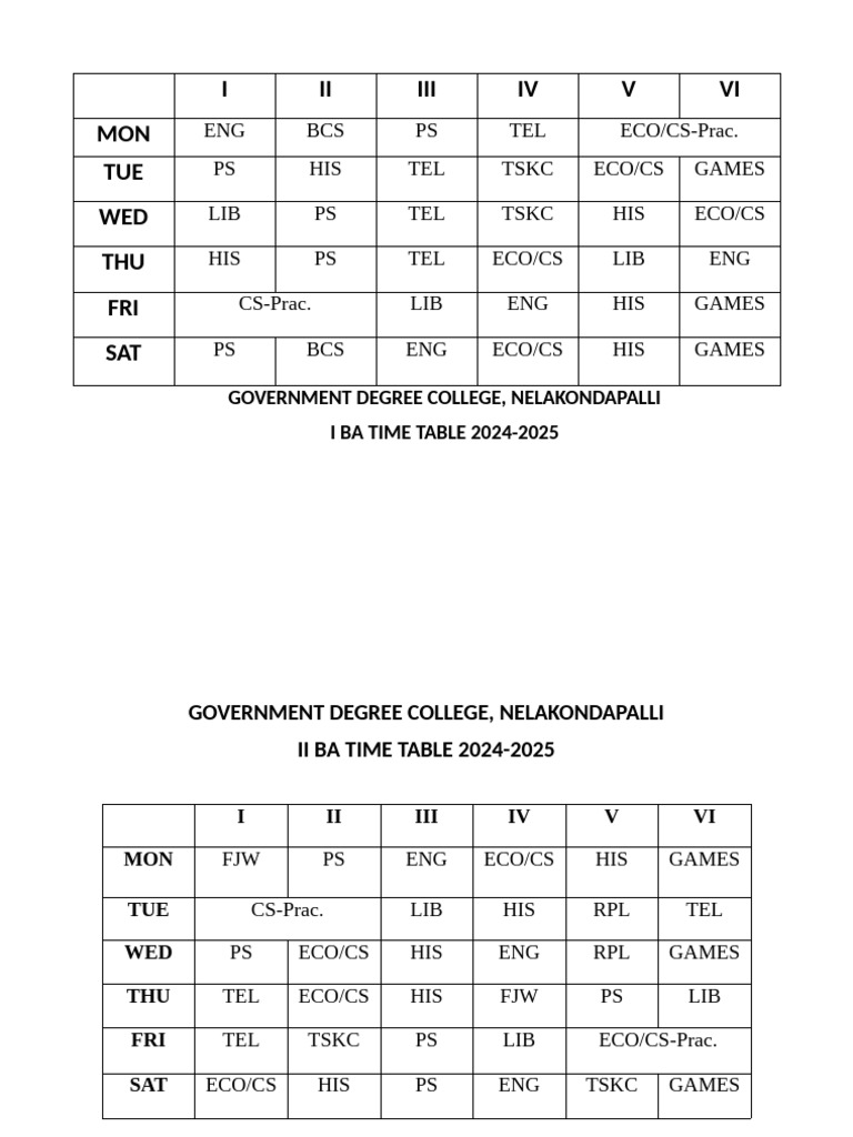 Time Table 1 | PDF