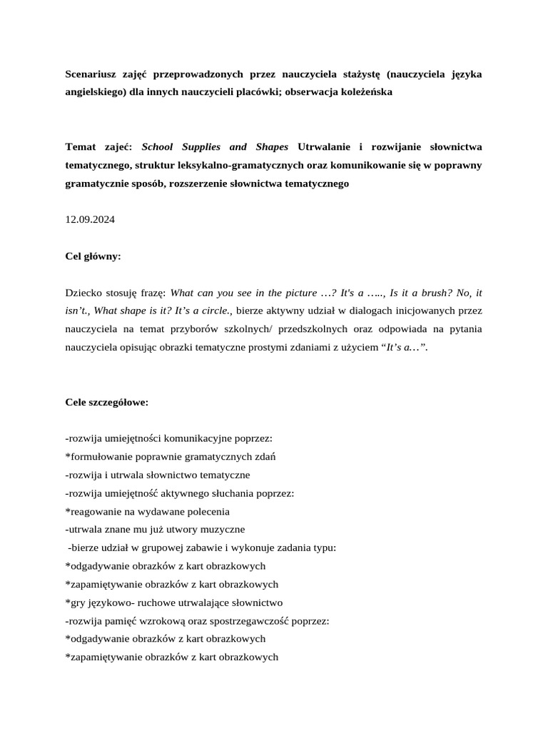 Scenariusz Obserwacja | PDF