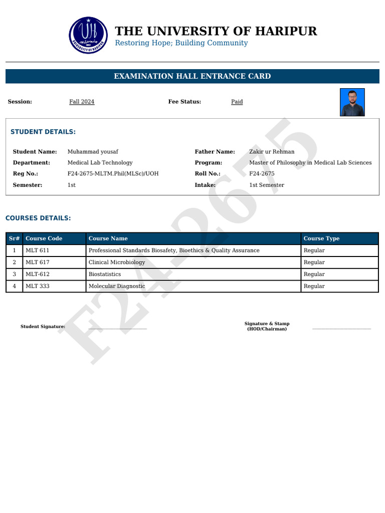 F24-2675 Fall 2024 Examination-card | PDF