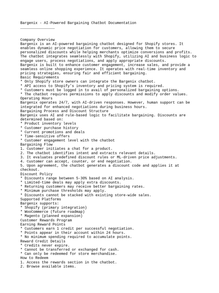 Bargenix - AI-Powered Bargaining Chatbot Documentation | PDF | Bargaining | Point Of Sale