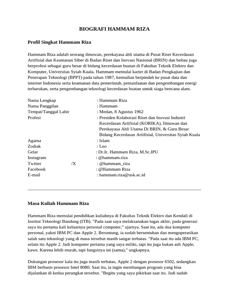 BIOGRAFI HAMMAM RIZA | PDF