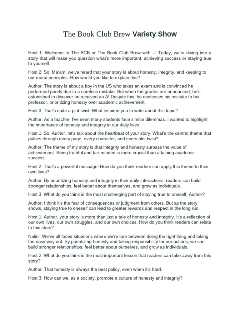 The Book Club Brew Variety Show | PDF | Integrity | Behavioural Sciences