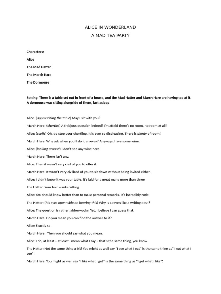 ALICE IN WONDERLAND (A Mad Tea Party Script) | PDF | Alice's Adventures In Wonderland