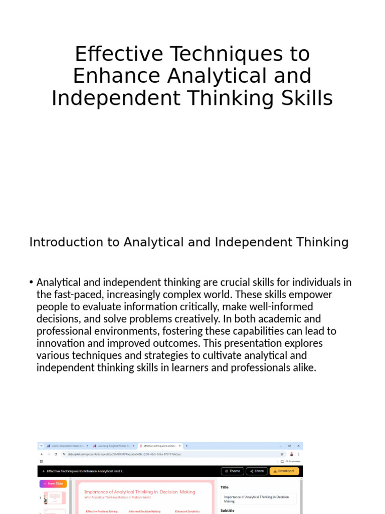 Effective Techniques To Enhance Analytical and Independent Thinking | PDF