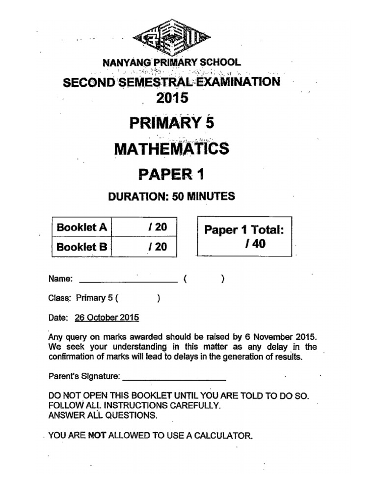 P5 2015 SA2 Maths Nanyang | PDF