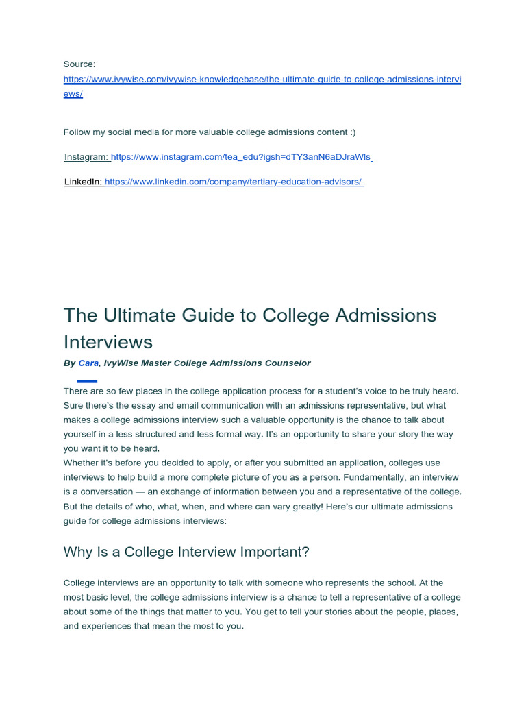 Guide to College Admissions Interviews (1).pdf_20250320_231306_0000 | PDF | College Admissions ...