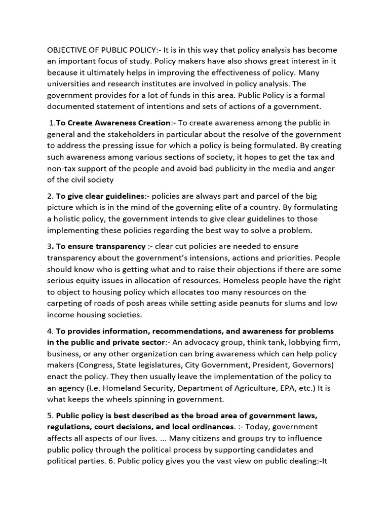 Objective of Public Policy | PDF | Policy | Social Justice
