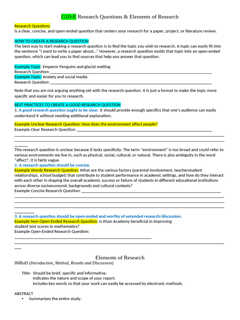 G10 research handouts | PDF | Survey Methodology | Inquiry