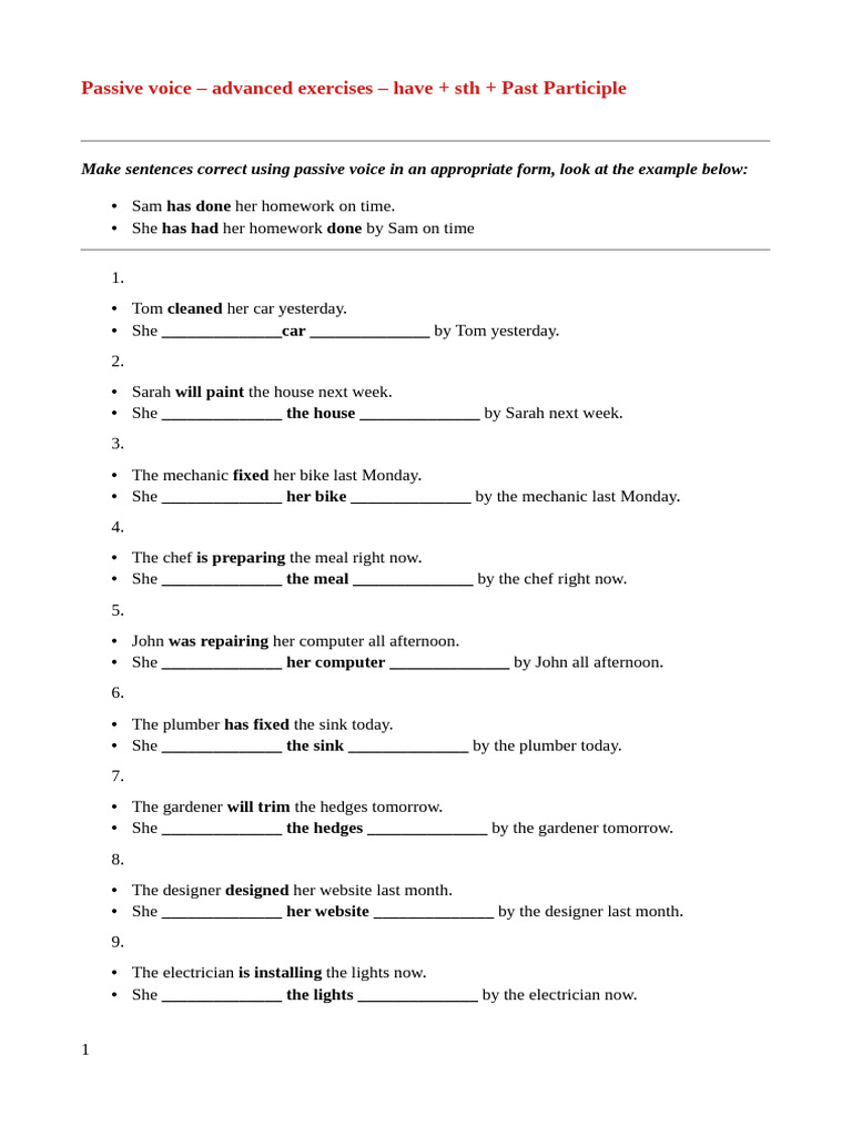 Passive Voice - Advanced Exercises - Have - STH - Past Participle | PDF