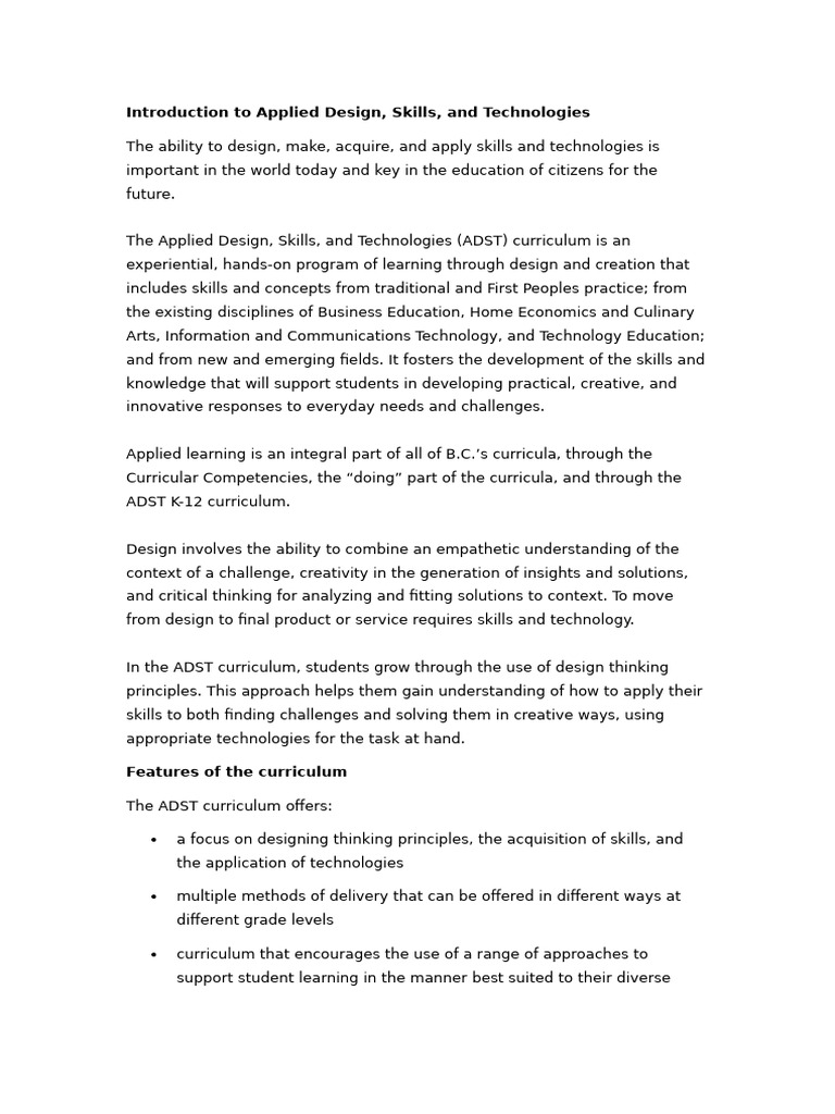 Applied Design Curriculum Overview | PDF | Curriculum | Creativity