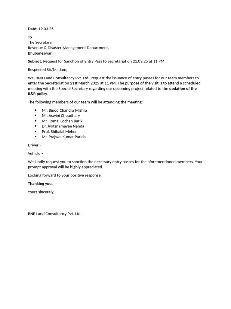 Letter For Issuance of Pass | PDF