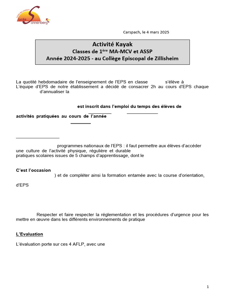 Eleves Stages Kayak 25 | PDF