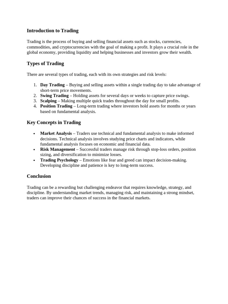 Introduction To Trading | PDF
