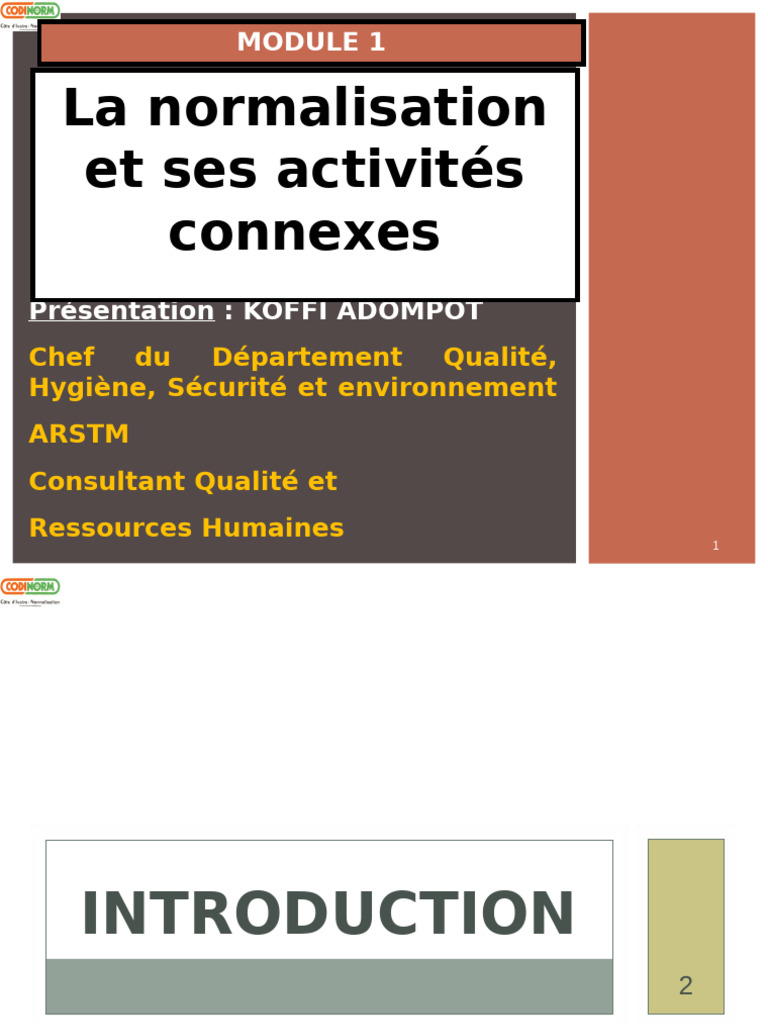 Module de Cours Sur La Normalisation | PDF | Organisation internationale de normalisation ...