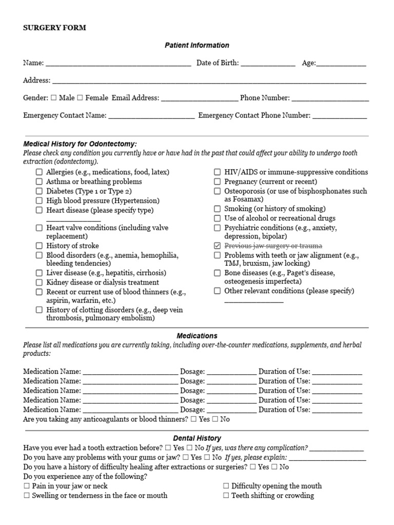 New Medical Form For Surgery | PDF | Medical Specialties | Clinical ...