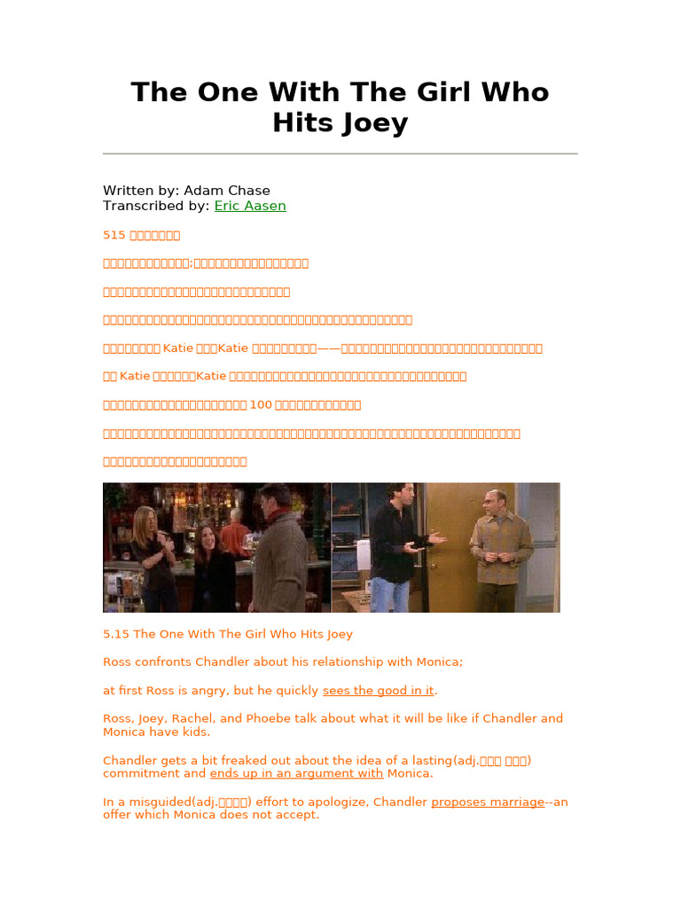 【515】The One With The Girl Who Hits Joeyy - 090342 | PDF | Friends