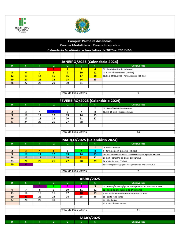 Calendários Acadêmicos 2025 Aprovados Pelo Cepe | PDF | Férias trabalhistas