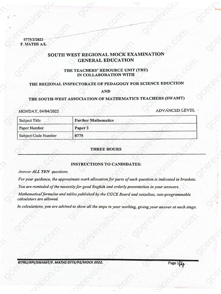 Al SW Mock 2022 Further Mathematics 2 | PDF