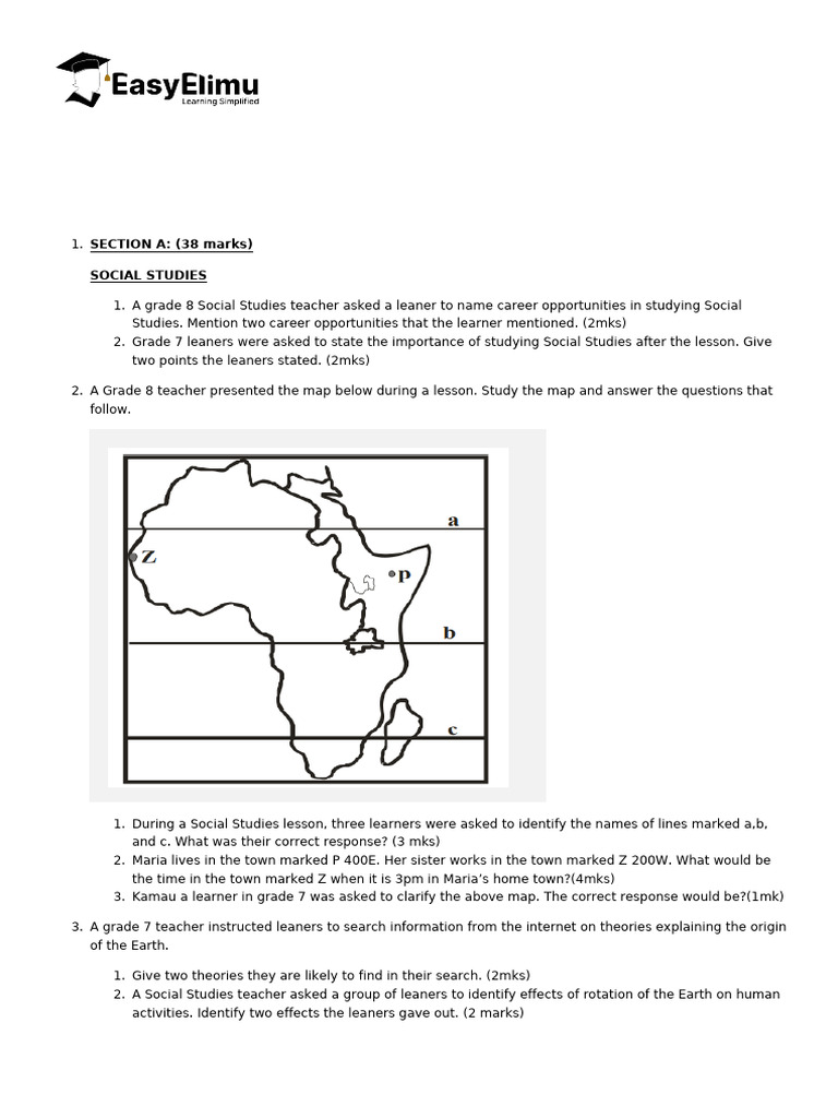 Social Studies - CBC Grade 8 Exams MidTerm 1 2025 Set 1-3291 | PDF ...